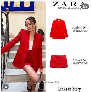 Zara | Jackets & Coats | Zara 2 Pieces Set Fitted Blazer With Pockets And Belt Loop Mini Skirt ...